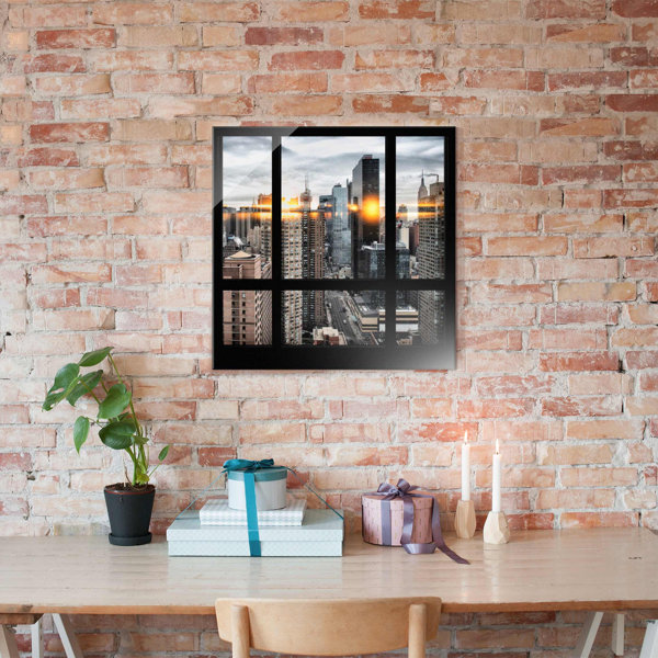 East Urban Home Glasbild New York Fensteransicht mit Sonnenreflexion | Wayfair.de
